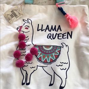 Bags | Llama Queen Reusable Canvas Tote Bag Pompom Design | Poshmark